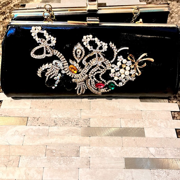Bags | Black Bling Bling Handbag With Diamonds And Rhinestones | Poshmark